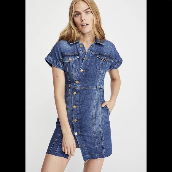 Free People | Dresses | Free People Blue The City Denim Mini Dress ...